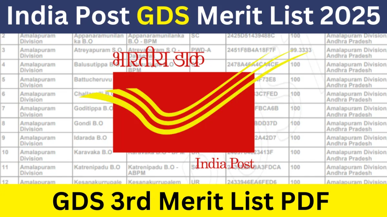 India Post GDS 3rd Merit List 2025: जारी हुई तीसरी मेरिट लिस्ट, चयनित उम्मीदवार जल्द कराएं ...